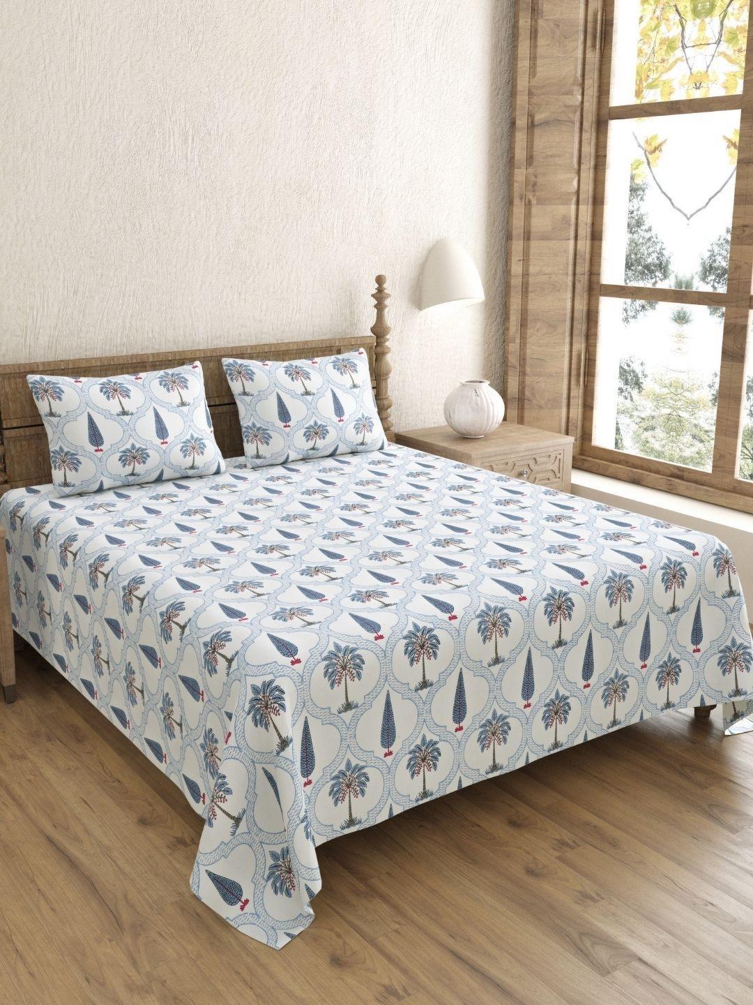 Buy JAIPUR FABRIC Blue Ethnic Motifs Cotton 240 TC King Fine Bedsheet ...