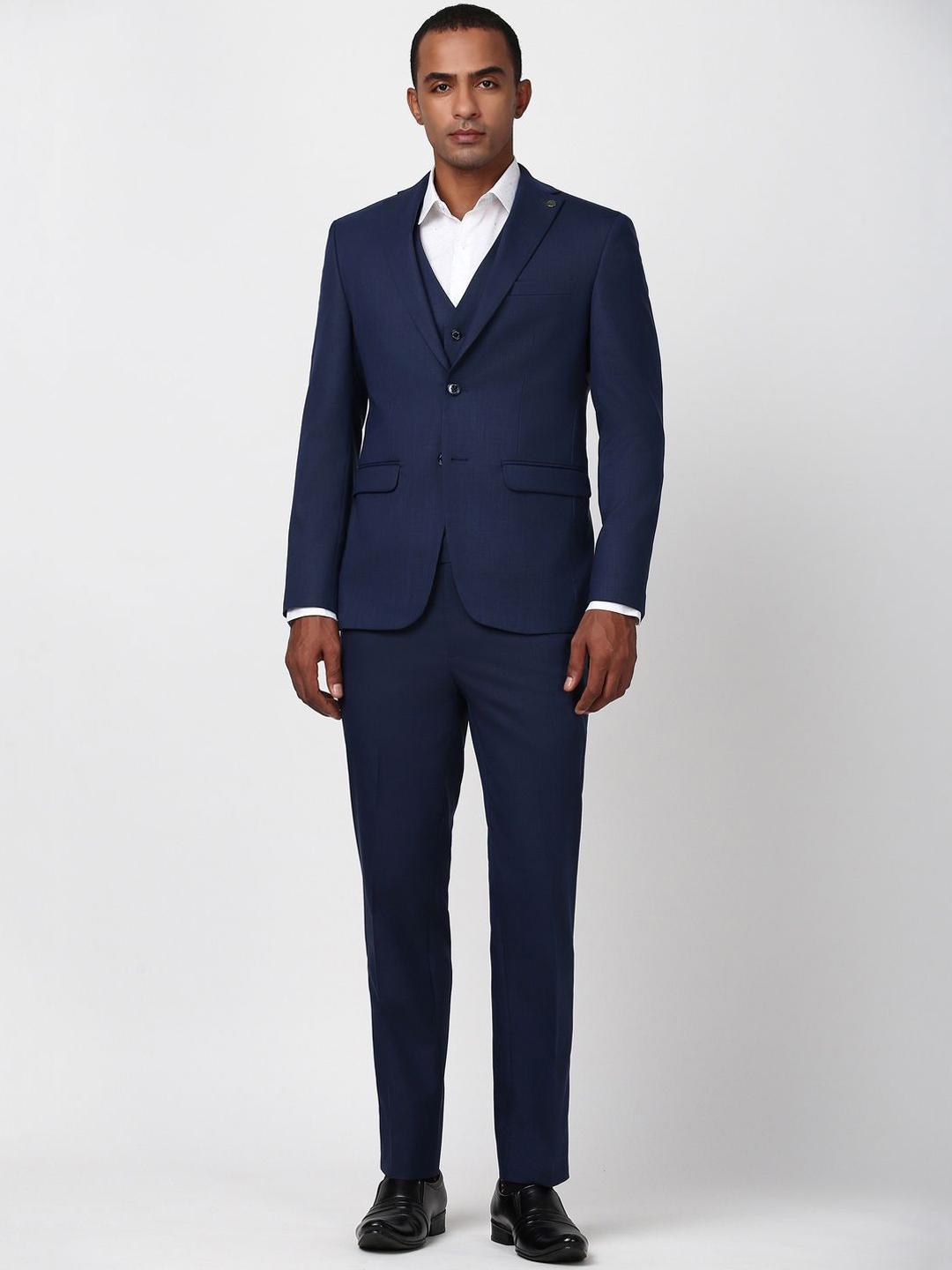 Buy Peter England Elite Textured Slim Fit Single Breasted Three Piece ...