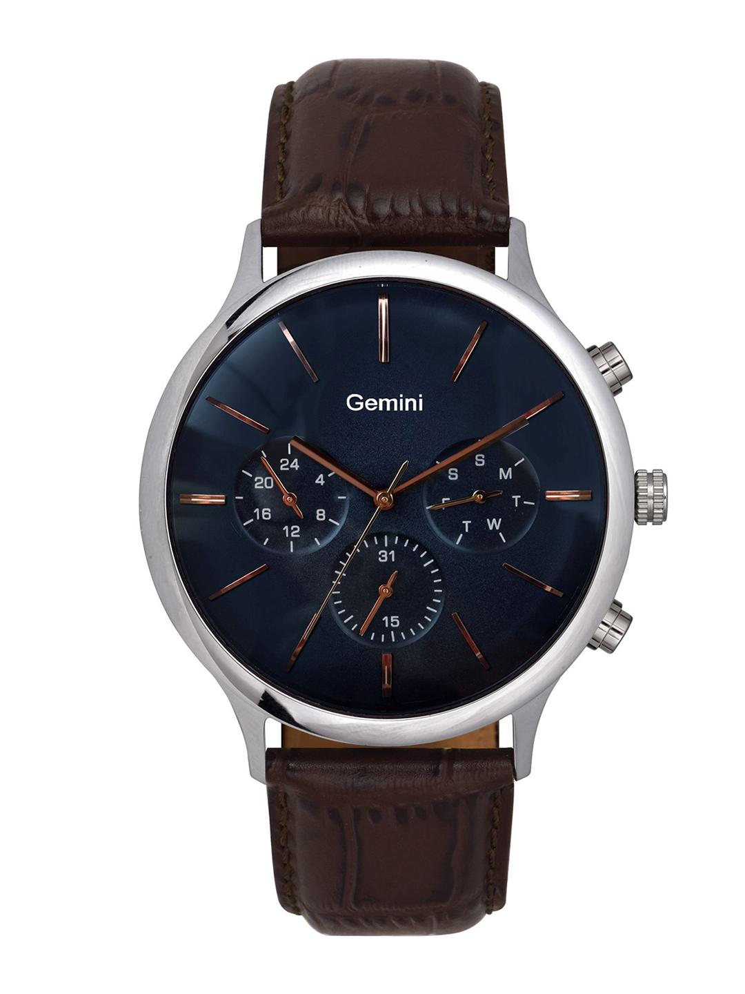 Buy GEMINI Men Dial & Leather Straps Analogue Multi Function Watch BNS ...