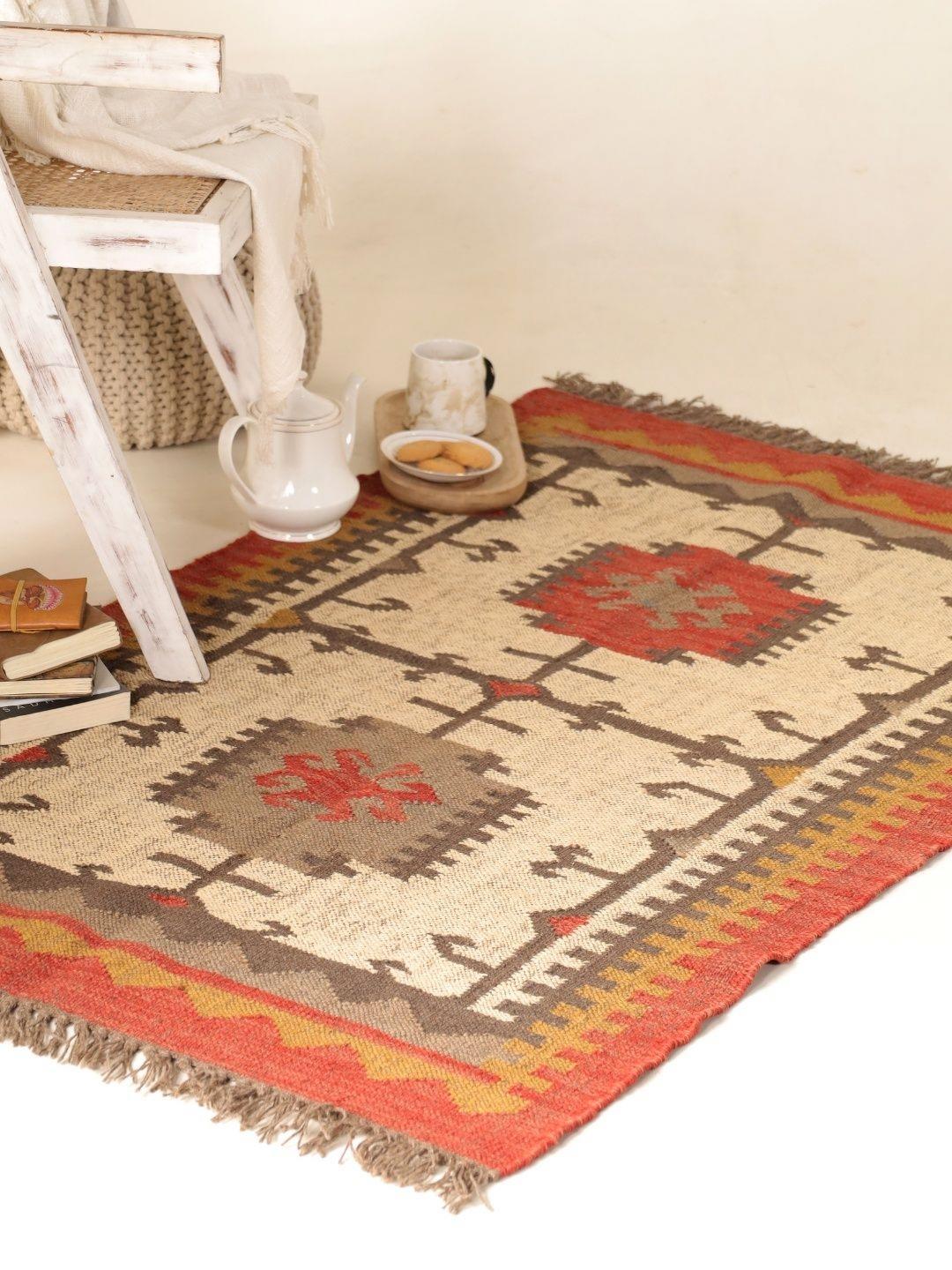 Buy Peepul Tree Handmade Woollen Carpet Rust & Beige (3X5ft) - Carpets ...