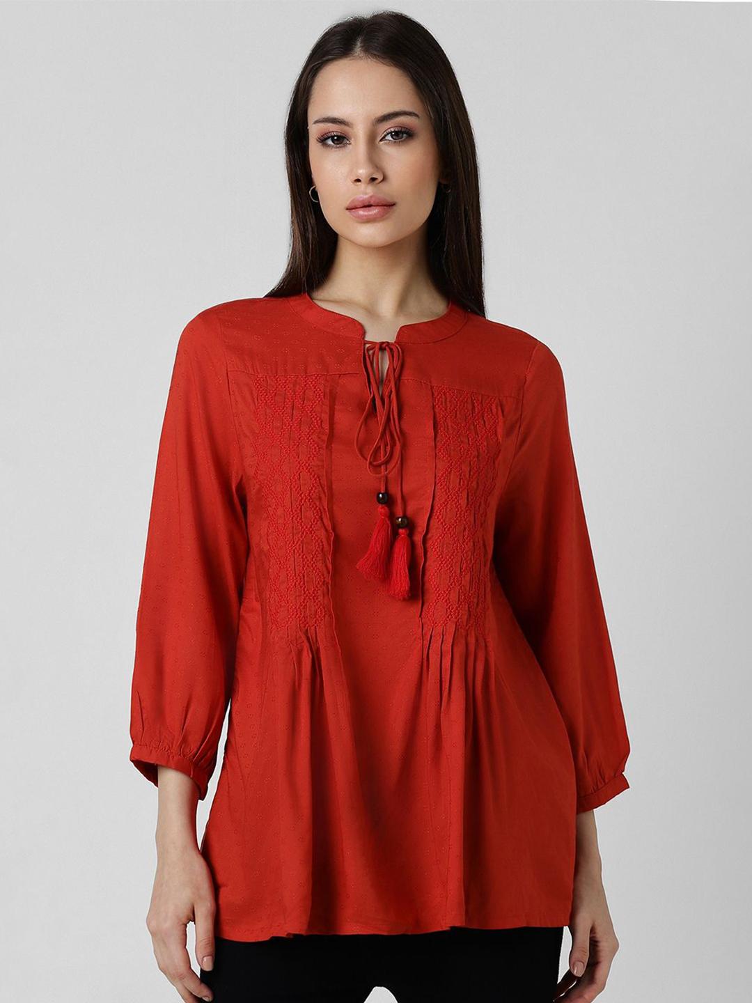 Buy Van Heusen Woman Solid Cherry Red Tie Up Neck Top - Tops for Women ...