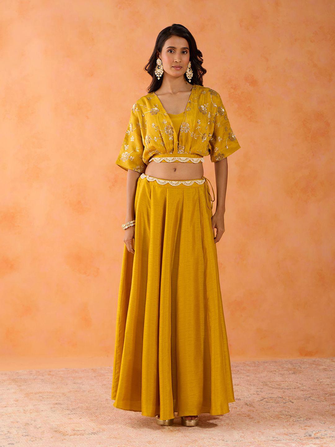 Buy Gajra Gang Floral Embroidered Ready To Wear Lehenga & Blouse ...