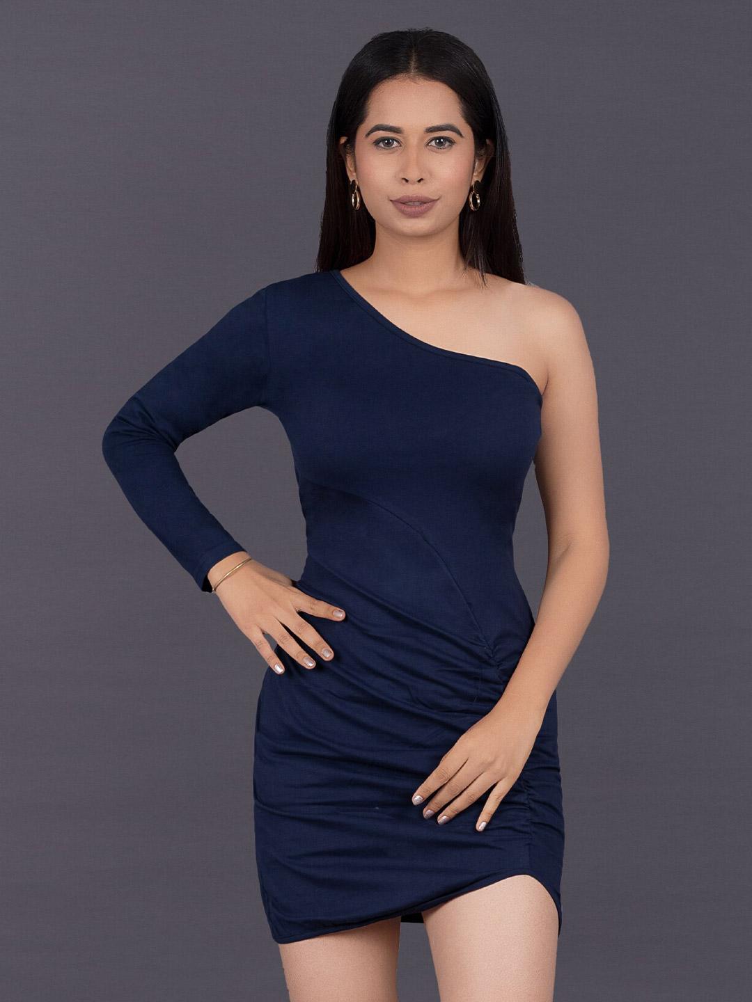 Buy La Aimee Solid One Side Shoulder Bodycon Mini Dress - Dresses for ...
