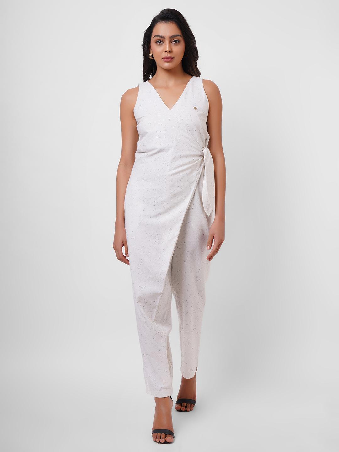 Buy Western Era V Neck Waist Tie Ups Cotton Basic Jumpsuit - Jumpsuit ...