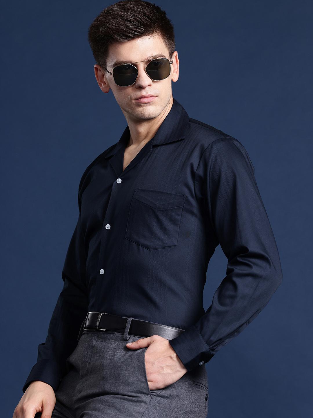 Buy Hancock Men Self Design Cotton Stretch Cuban Collar Relaxed Fit ...