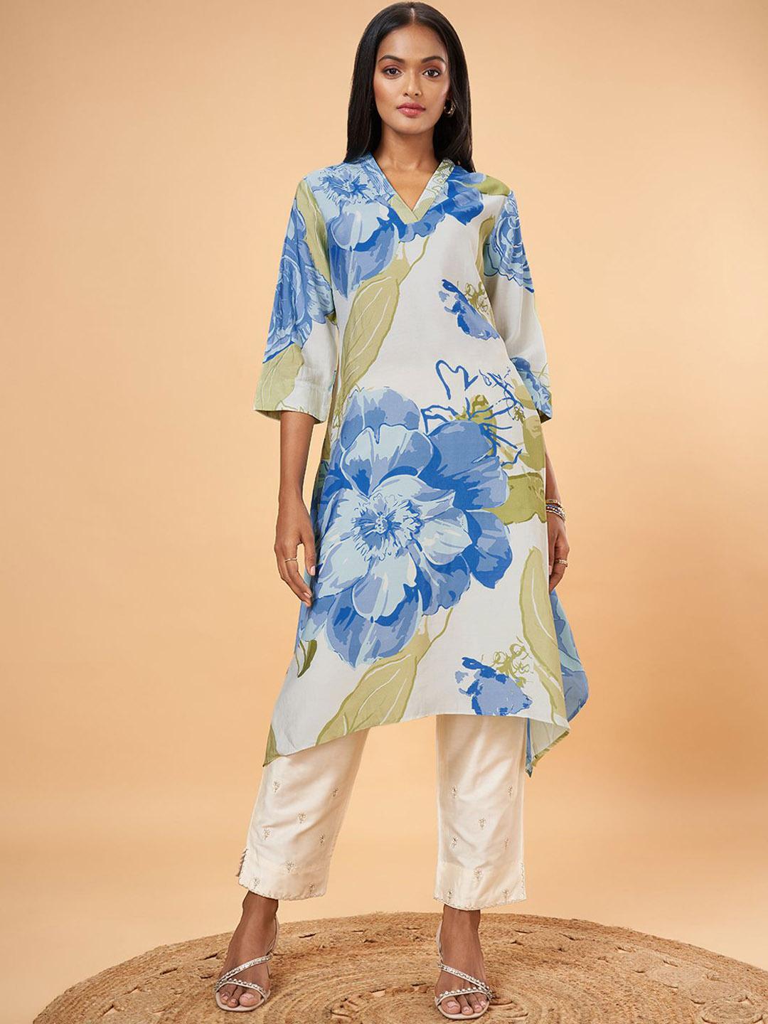 Buy Marigold Lane Floral Printed Three Quarter Sleeves Straight ...