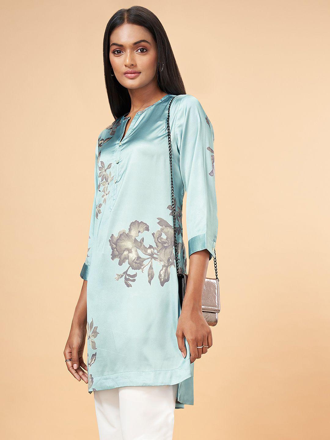 Buy Marigold Lane Mandarin Collar Printed Tunic - Tunics for Women ...