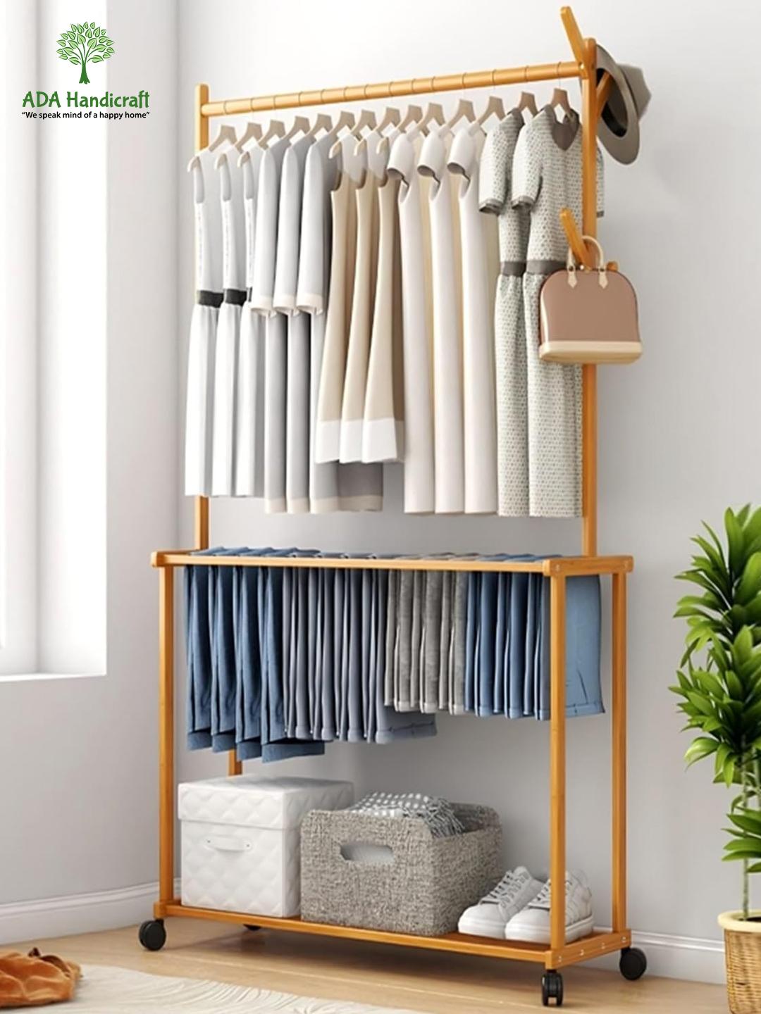 Buy ADA Handicraft Beige Bamboo Double Pole Rack - Racks And Wardrobes ...