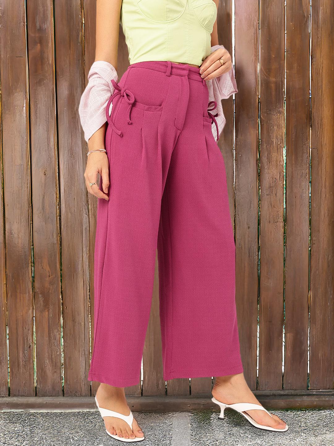 Buy DressBerry Women Bow Detail Wide Leg Trousers - Trousers for Women ...