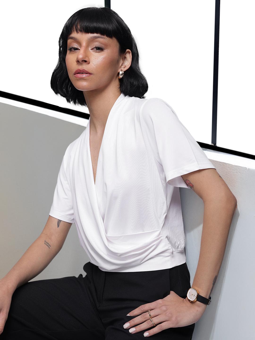 Buy French Connection V Neck Gathered Draped Top - Tops for Women ...