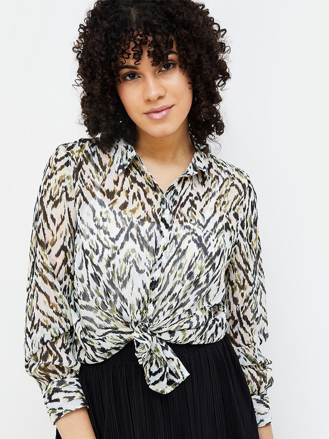 Buy Fame Forever By Lifestyle Animal Print Shirt Style Crop Top - Tops ...