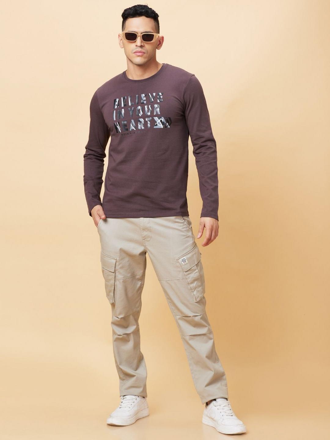 Buy Being Human Men Varsity Printed Henley Neck Applique T Shirt ...