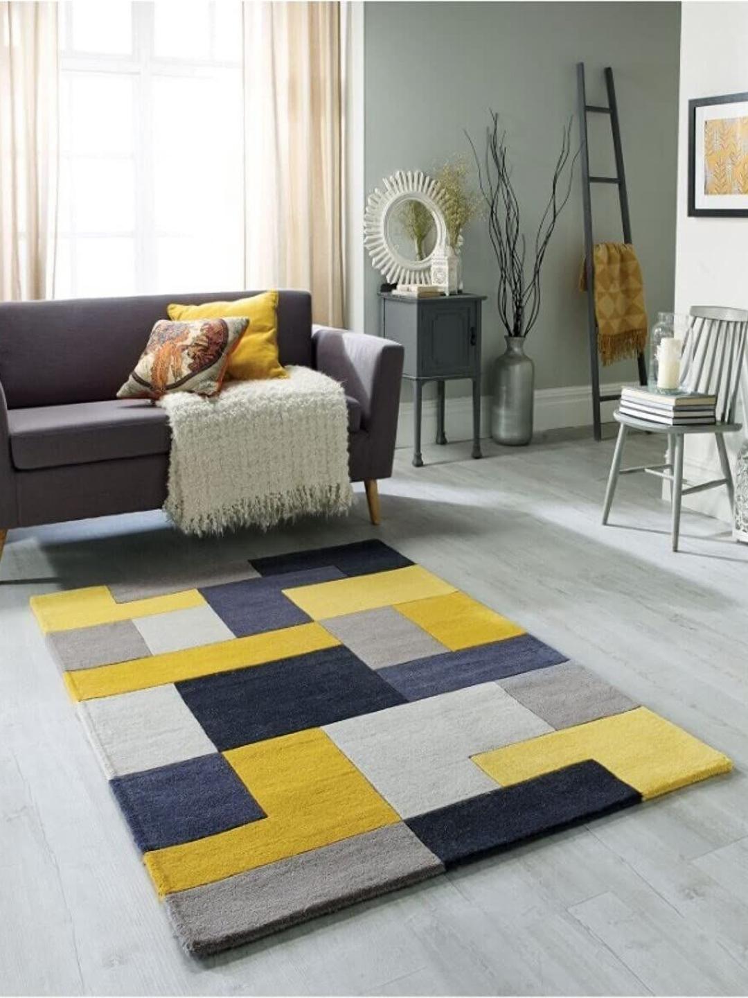 Buy Safiya Carpet Yellow Geometric Woollen Carpets - Carpets for Unisex ...