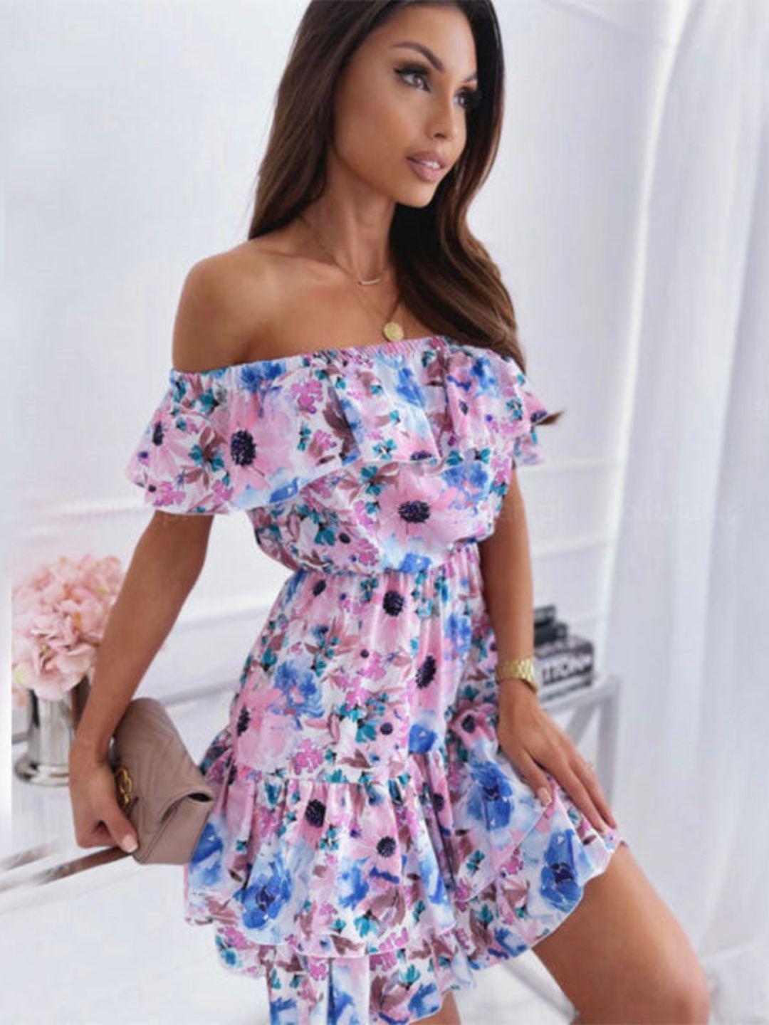 Buy 4WRD By Dressberry Floral Print Off Shoulder Flutter Sleeve Fit ...