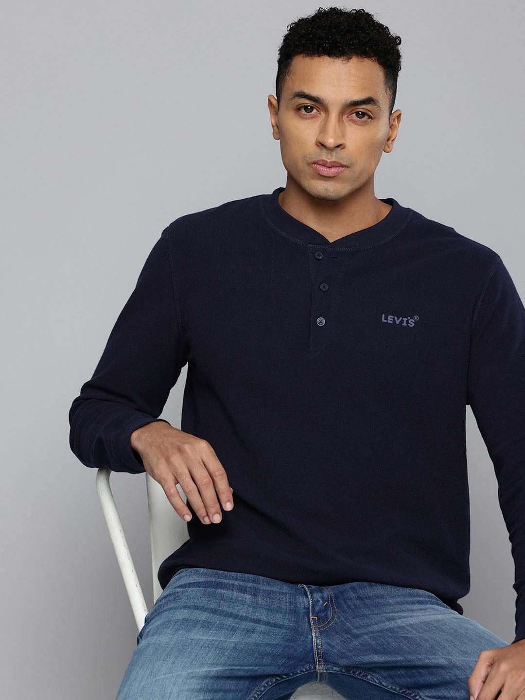 Buy Levis Pure Cotton Henley Neck Drop Shoulder Sleeves Slim Fit T ...