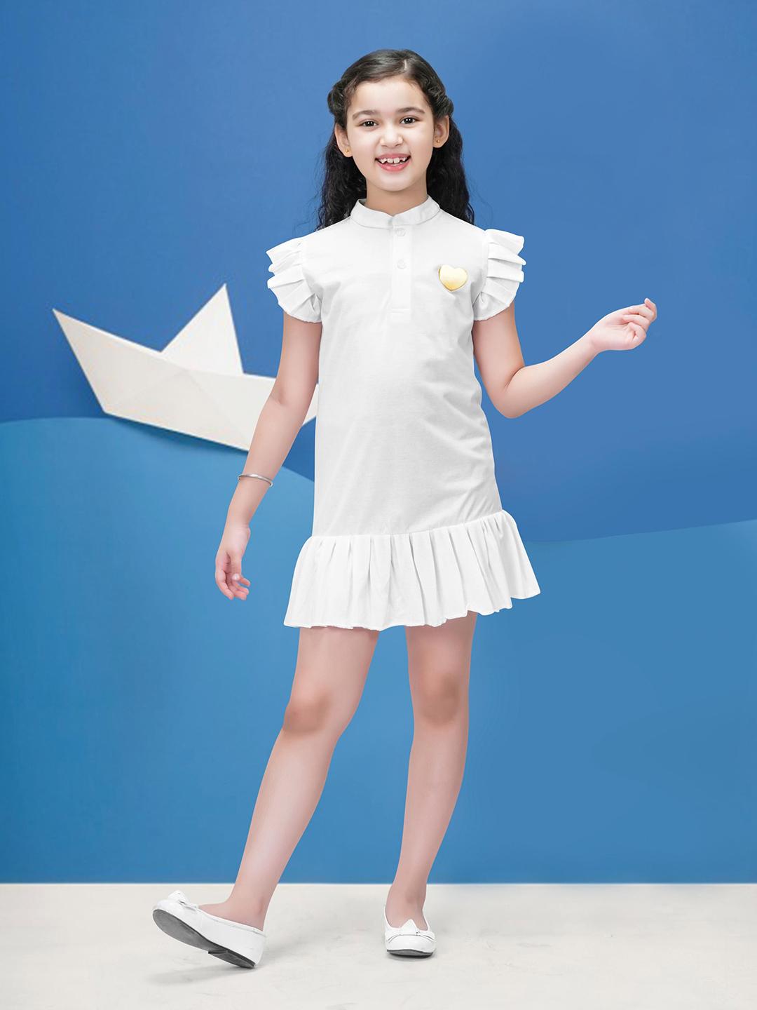 Buy BAESD Solid Round Neck Above Knee Flutter Sleeve Drop Waist Top ...
