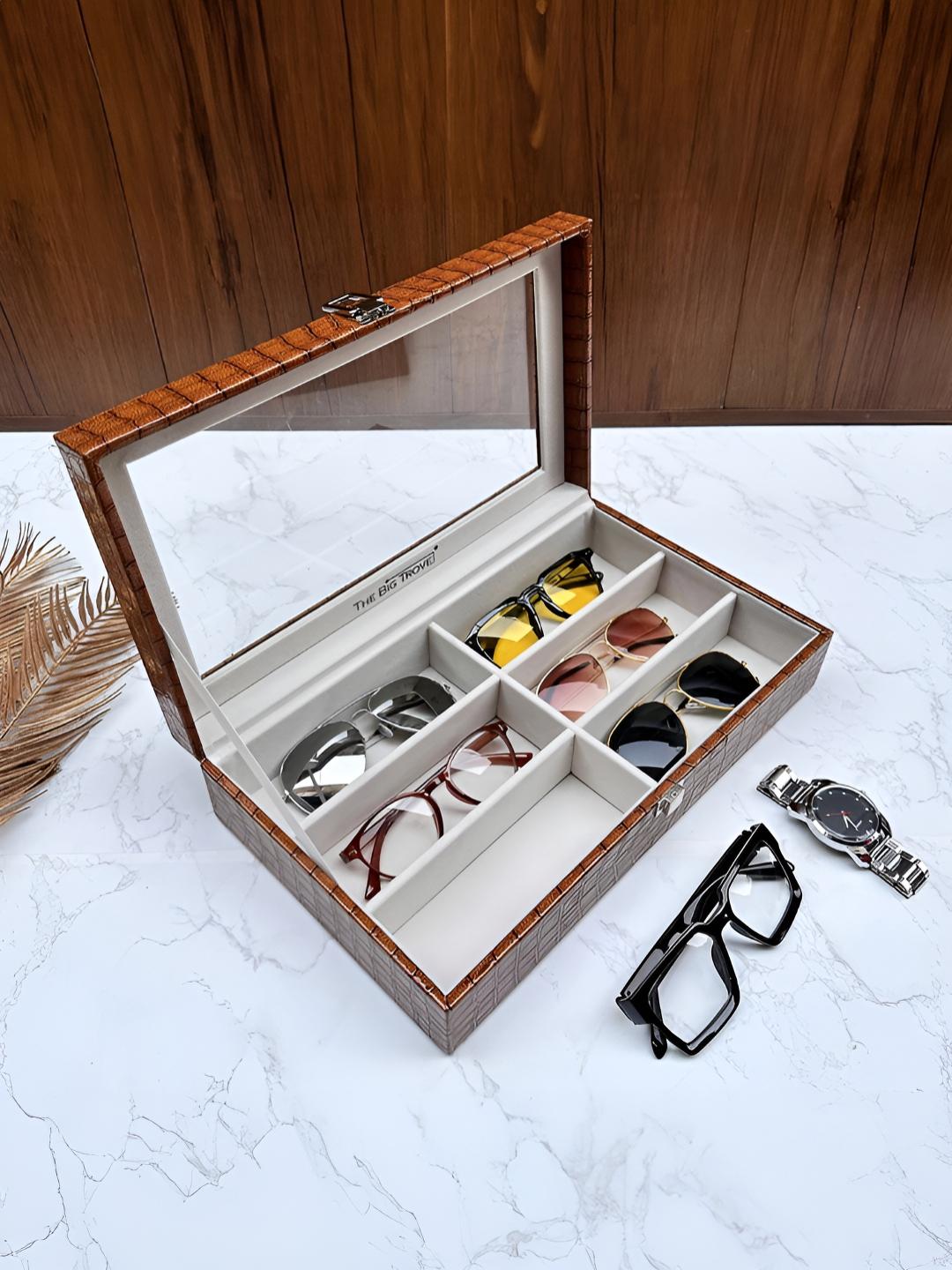 Buy La Trove Unisex 6 Slot Brown Leather Sunglass Organizer Closed Top ...