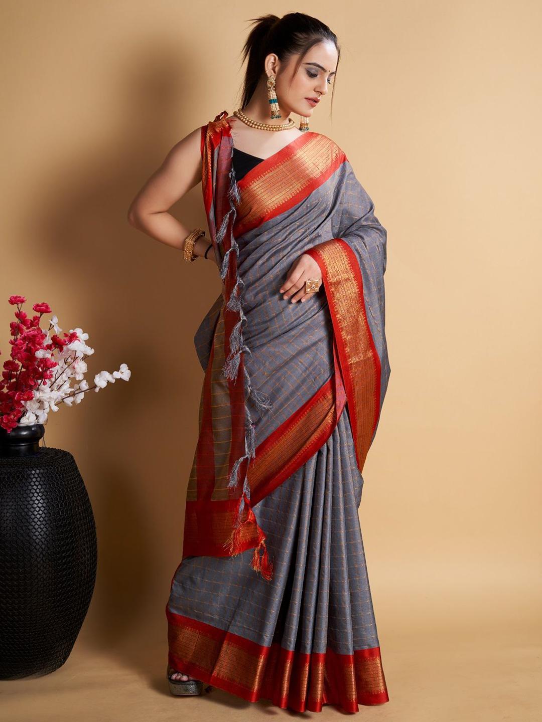 Buy ORUS Checked Zari Uppada Saree - Sarees for Women 30102784 | Myntra