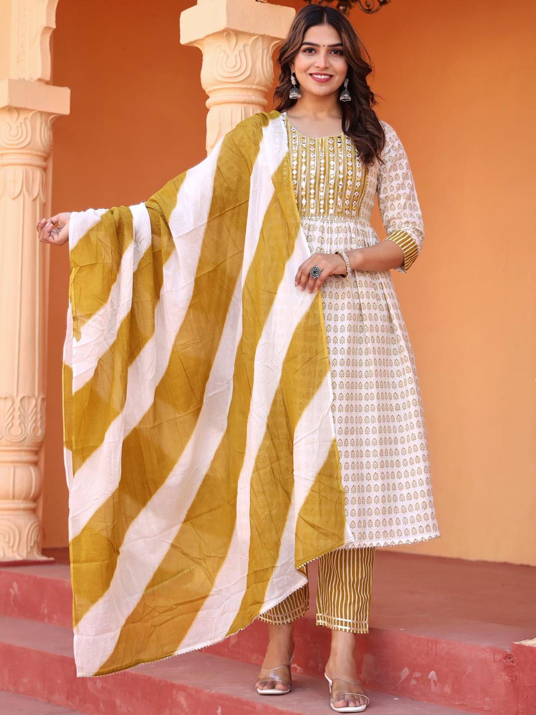 Buy Kh Enterprise Floral Embroidered Regular Kurta With Trousers & With ...