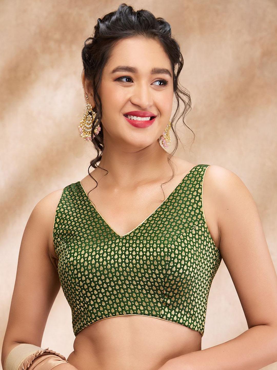 Buy SALWAR STUDIO Woven Design V Neck Sleeveless Saree Blouse - Saree ...