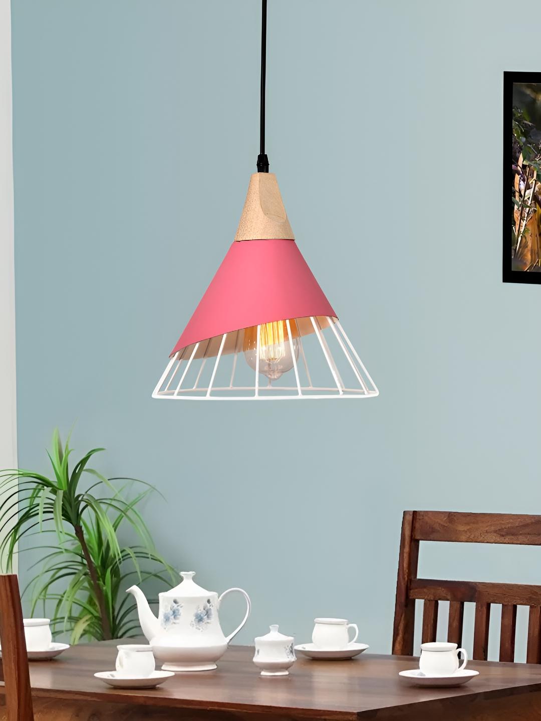 Buy Homesake Pink & White Triangle Metal Contemporary Ceiling Lamp ...