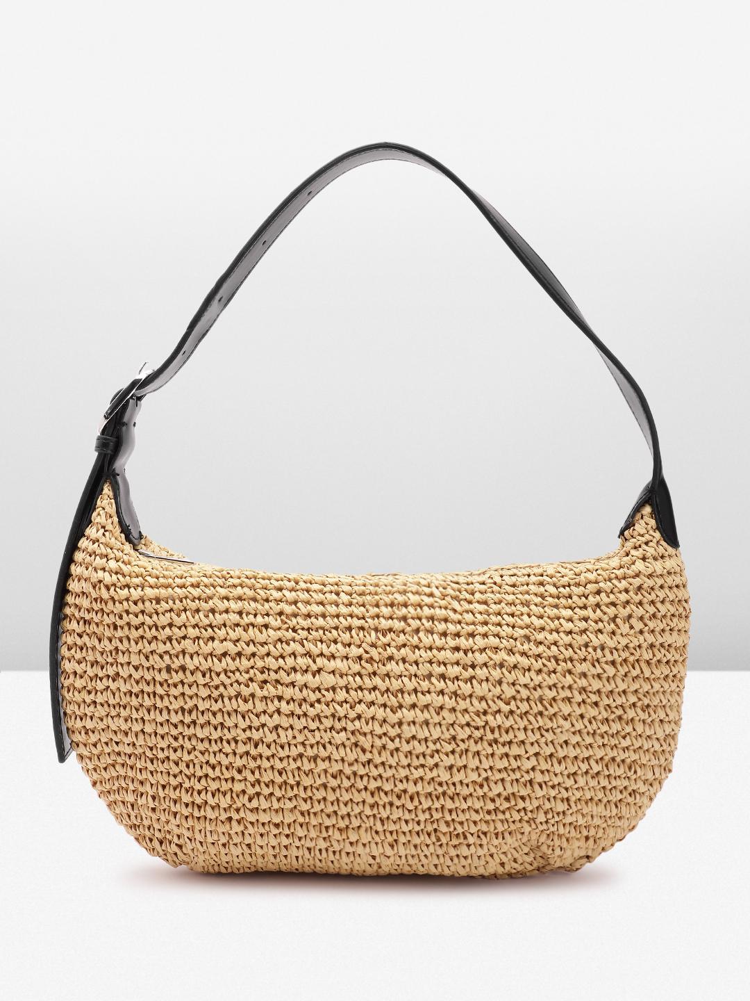 Buy MANGO Textured Natural FIbre Structured Shoulder Bag - Handbags for ...