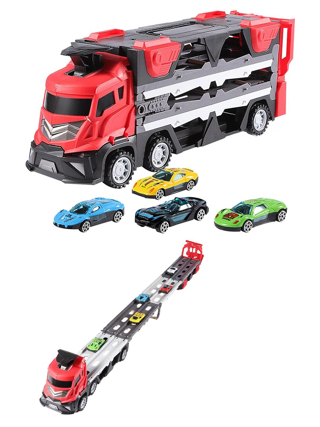 Buy Kidology Kids Red Truck With Ejection Winding Up Race Track & 4 Car ...