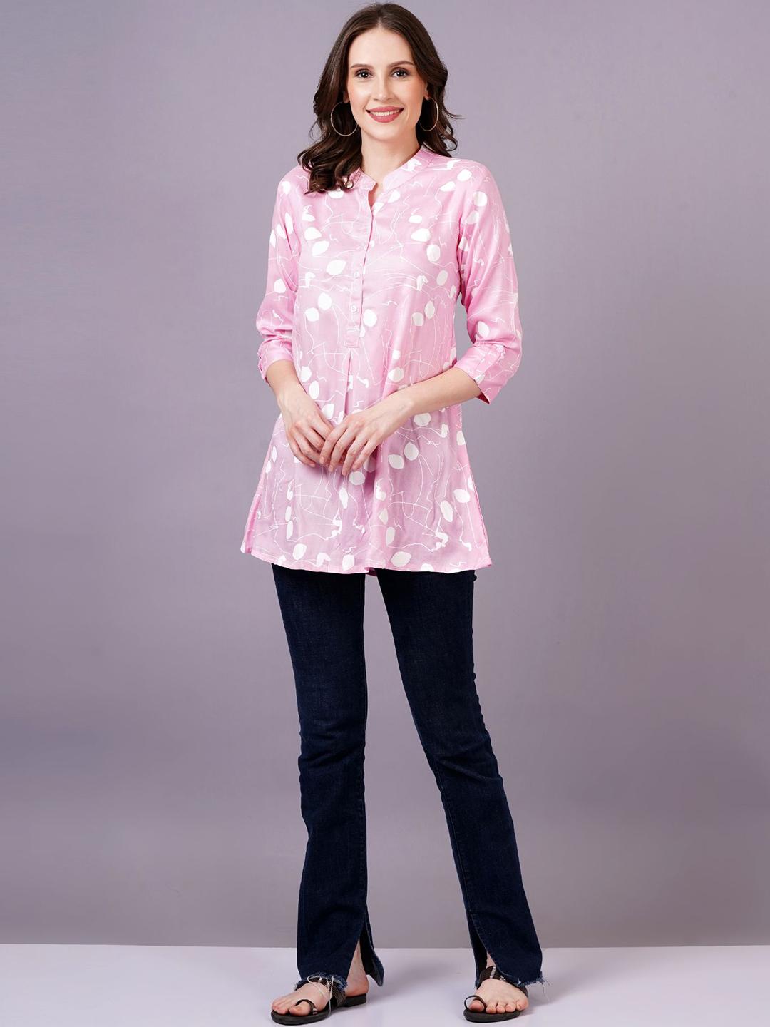 Buy JC4U Women Pink Floral Print Shirt Style Top - Tops for Women ...