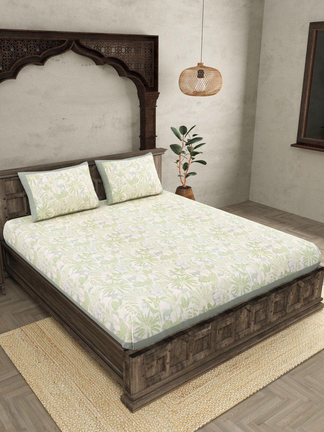 Buy JAIPUR FABRIC Safari Adventure Green Ethnic Motifs Cotton 300 TC ...
