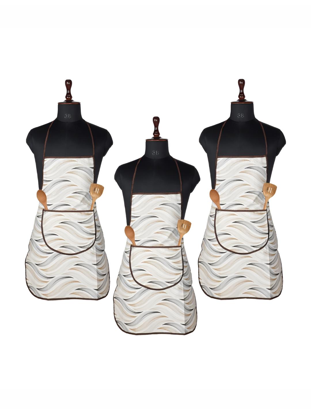 Buy Kuber Industries Cream Colored 3 Pieces Front Pocket Printed Aprons ...