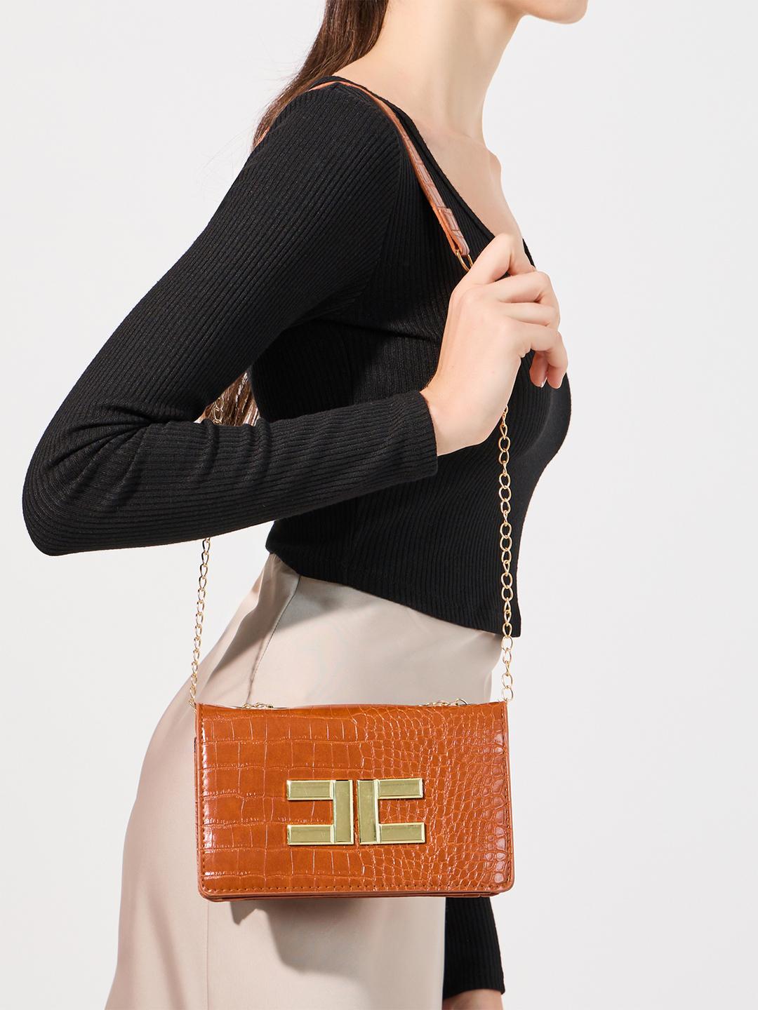 Buy Styli Women Brown Textured Embellished Sling Bag - Handbags for ...