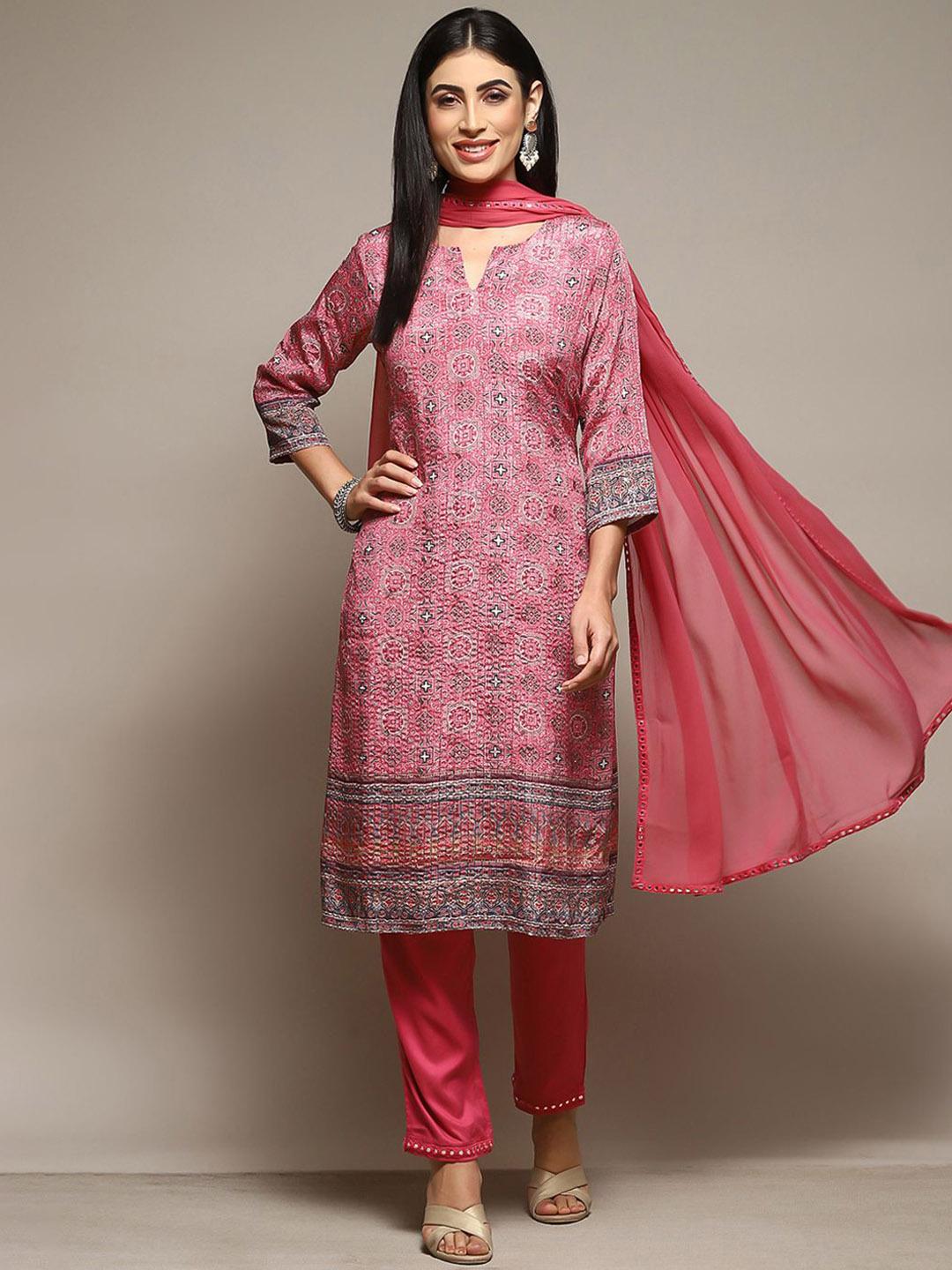Buy Biba Ethnic Motifs Printed Thread Work Kurta With Trousers ...