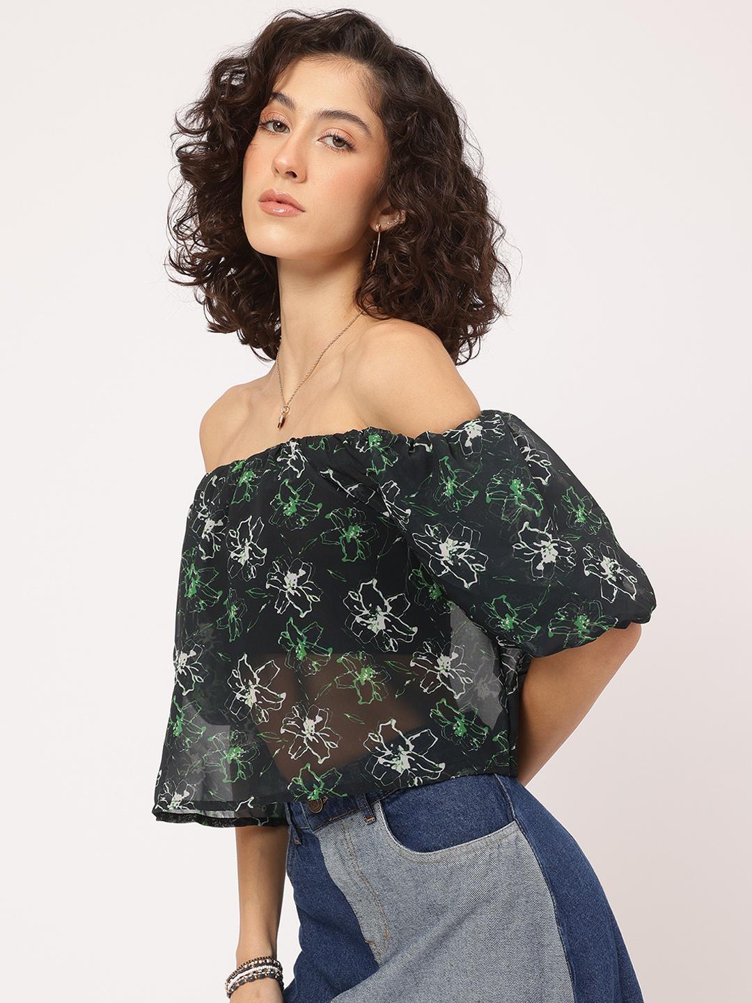 Buy DressBerry X Fwd Printed Sheer Slay Bardot Top - Tops for Women ...