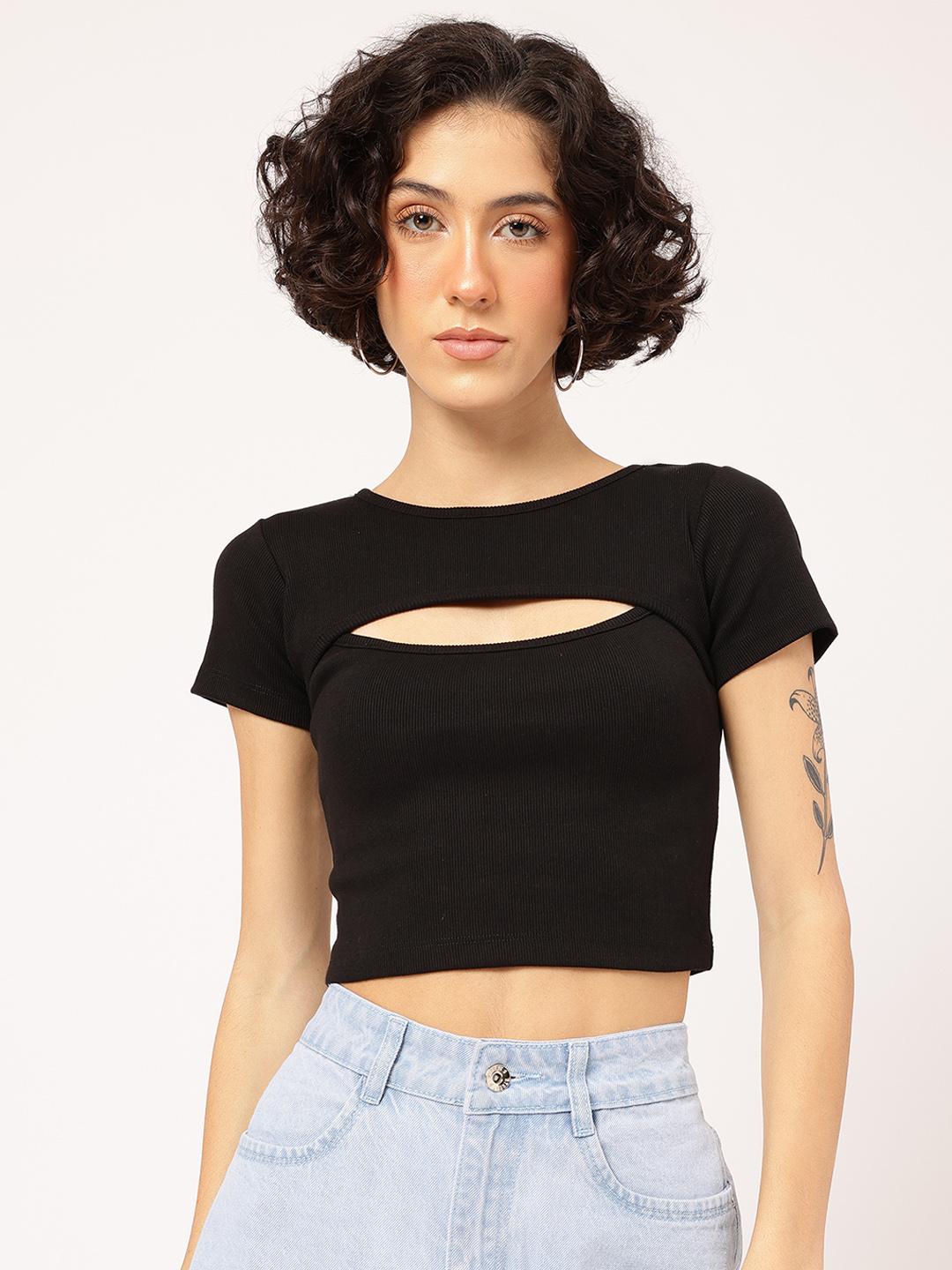 Buy DressBerry Cut Out Ribbed Crop Top - Tops for Women 30194895 | Myntra