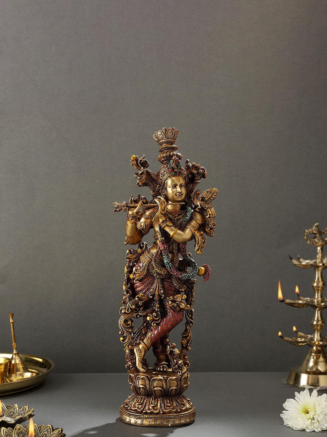 Buy IGP Lord Krishna Gold Polyresin Natural Prayer Room Hand Painted ...