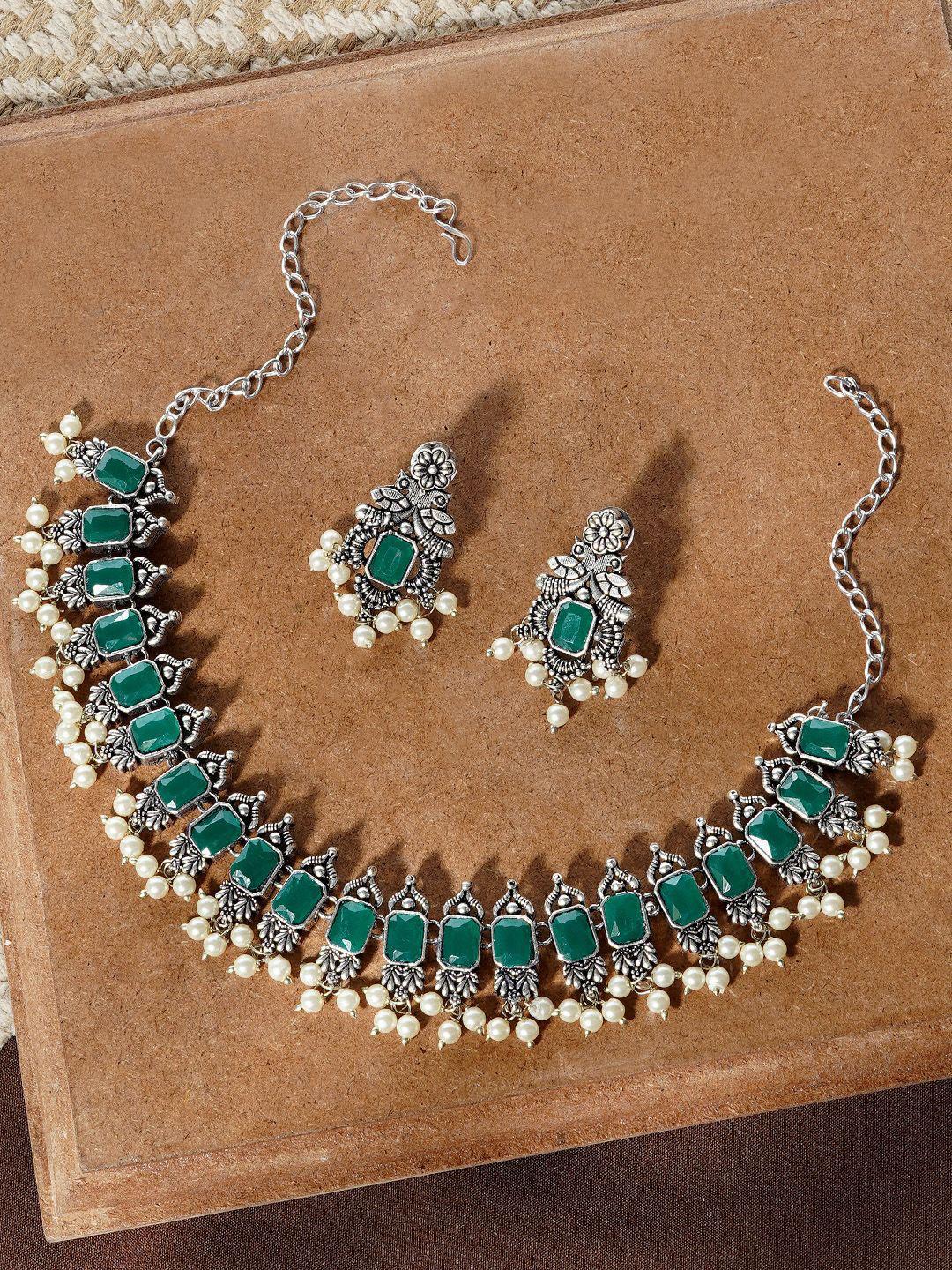 Buy TEEJH Serenade Silver Stone Studded Jewellery Set - Jewellery Set ...