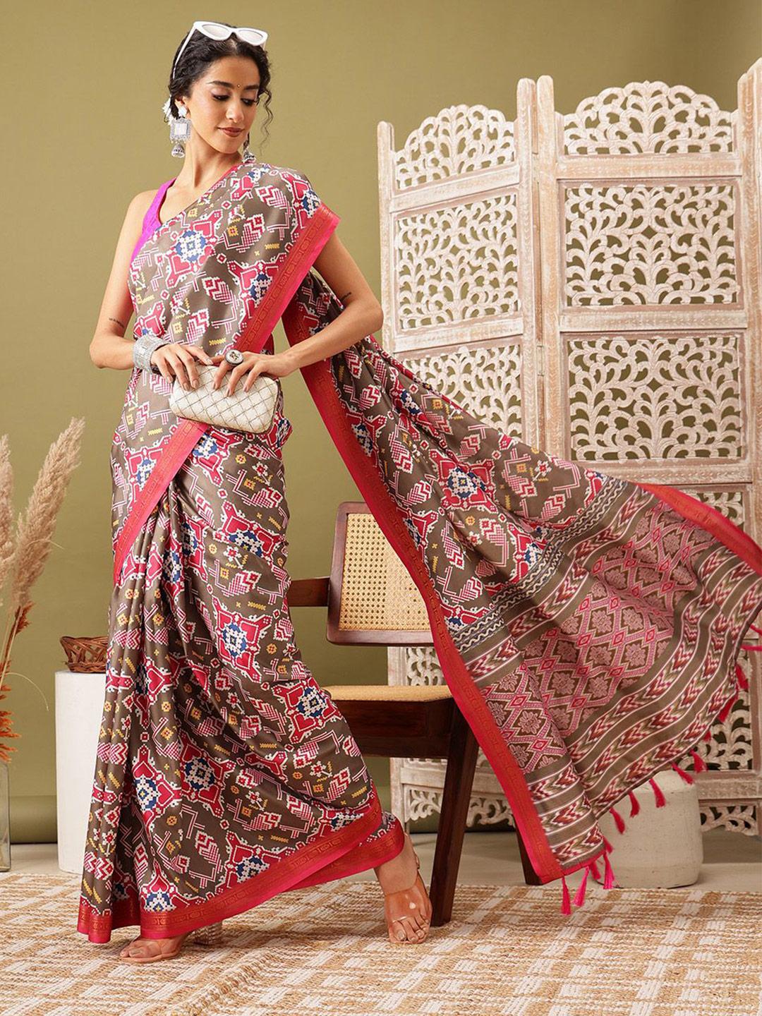 Buy Silk Land Patola Ikat Digital Print Saree - Sarees for Women ...