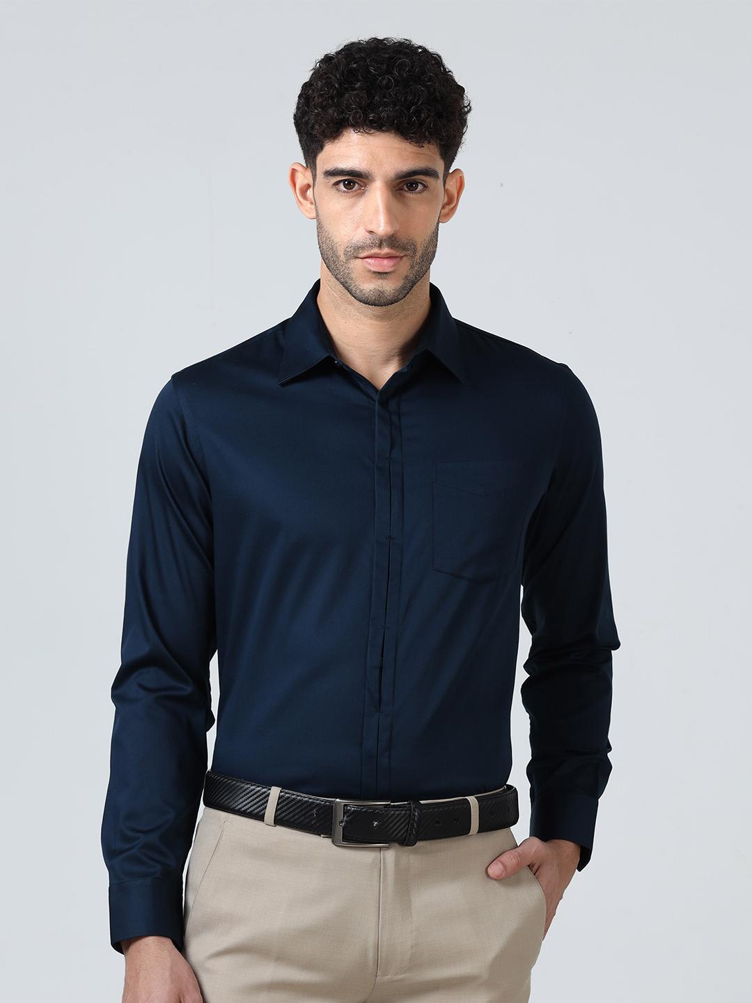 Buy THE FORMAL CLUB Men Modern Regular Fit Concealed Button Placket ...