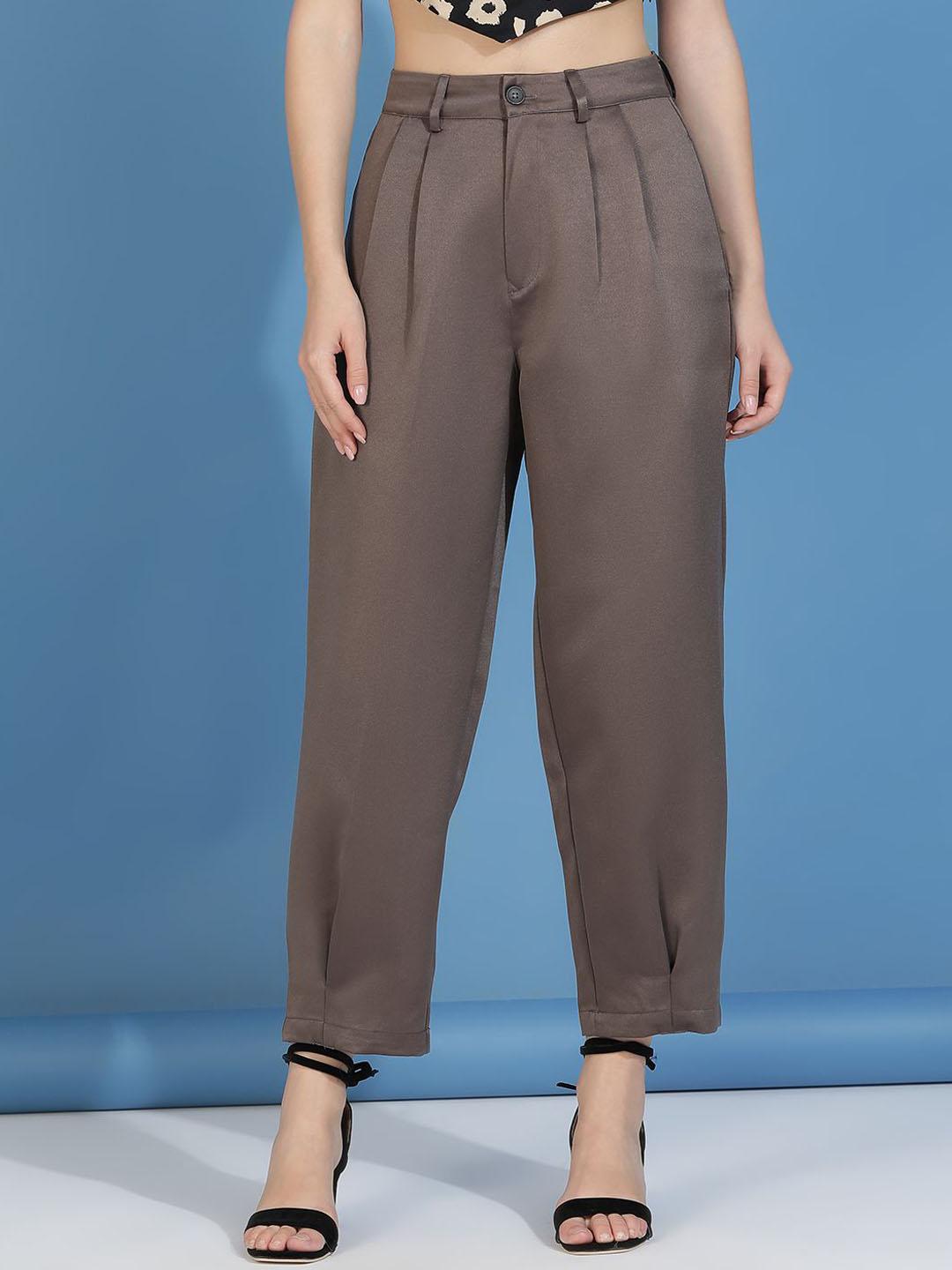 Buy Kotty Women Relaxed High Rise Easy Wash Pleated Peg Trousers ...
