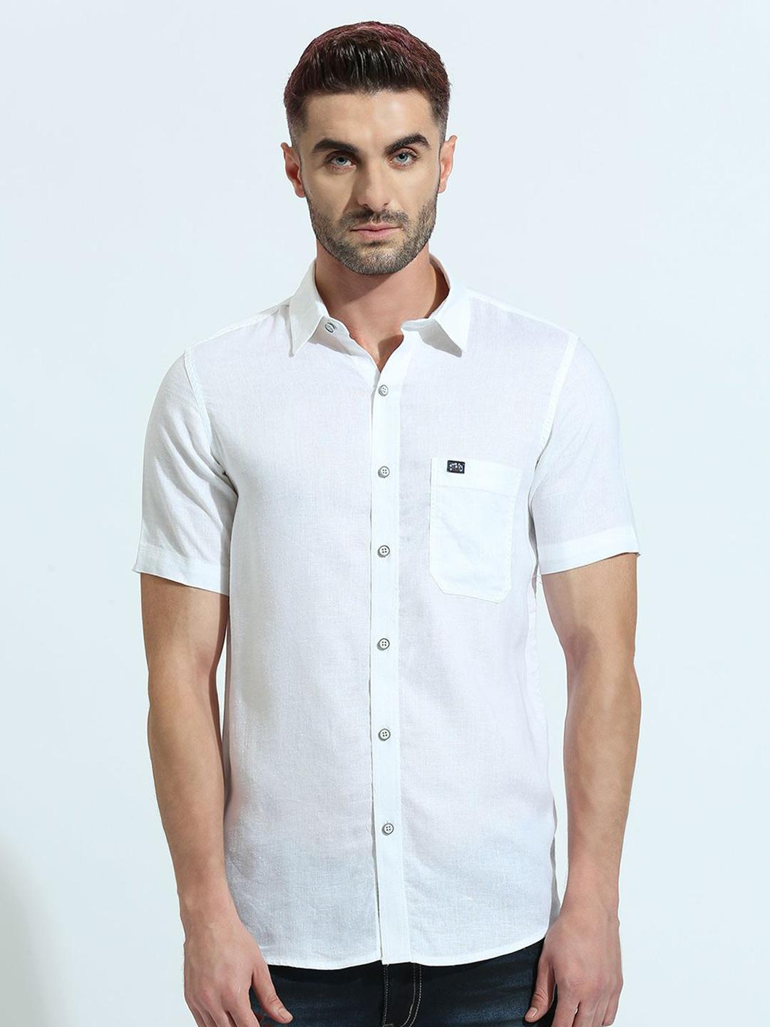 Buy Klub Fox Men Spread Collar Solid Linen Slim Fit Casual Shirt ...