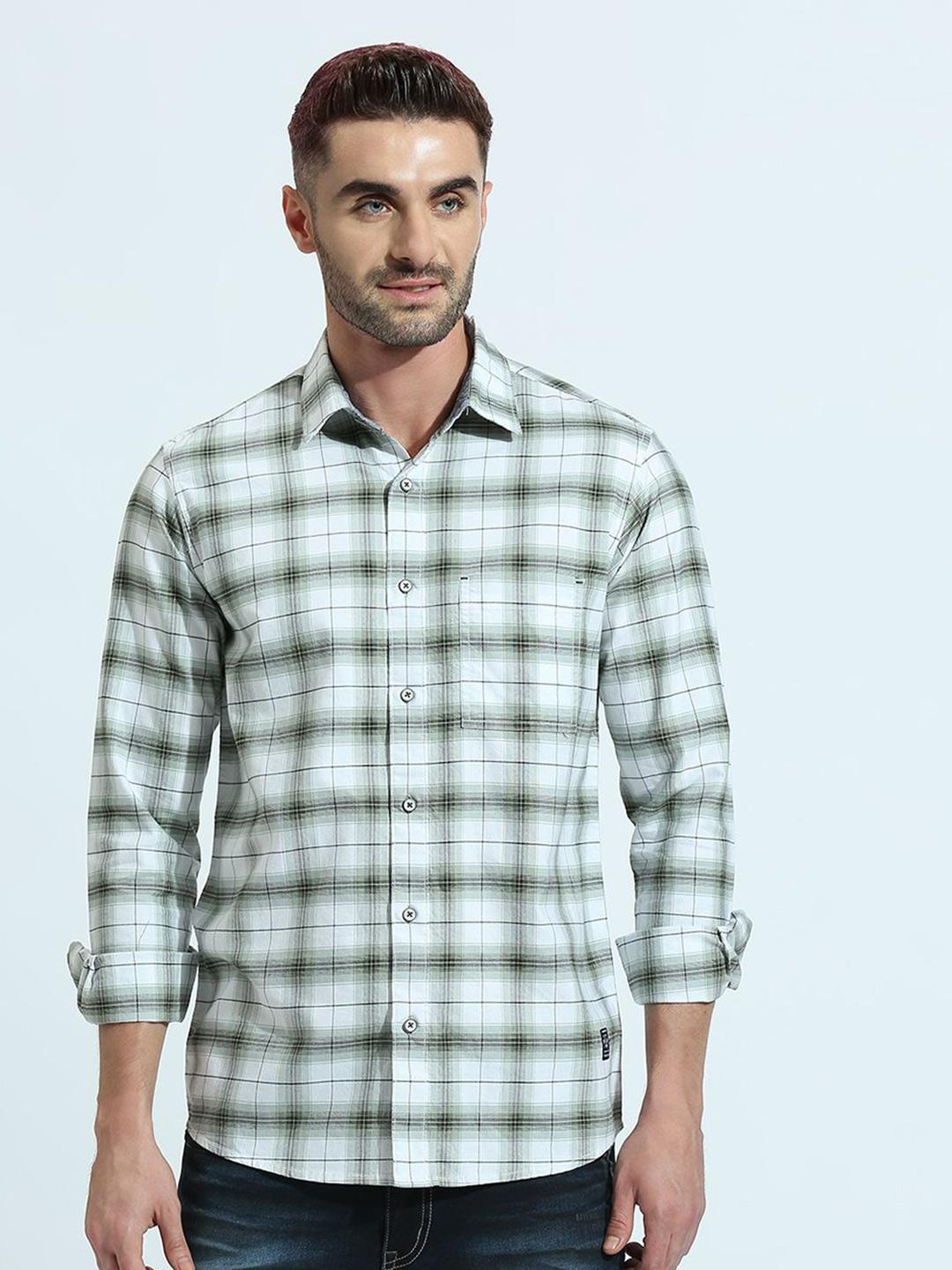Buy Klub Fox Men Spread Collar Tartan Checked Cotton Slim Fit Casual ...