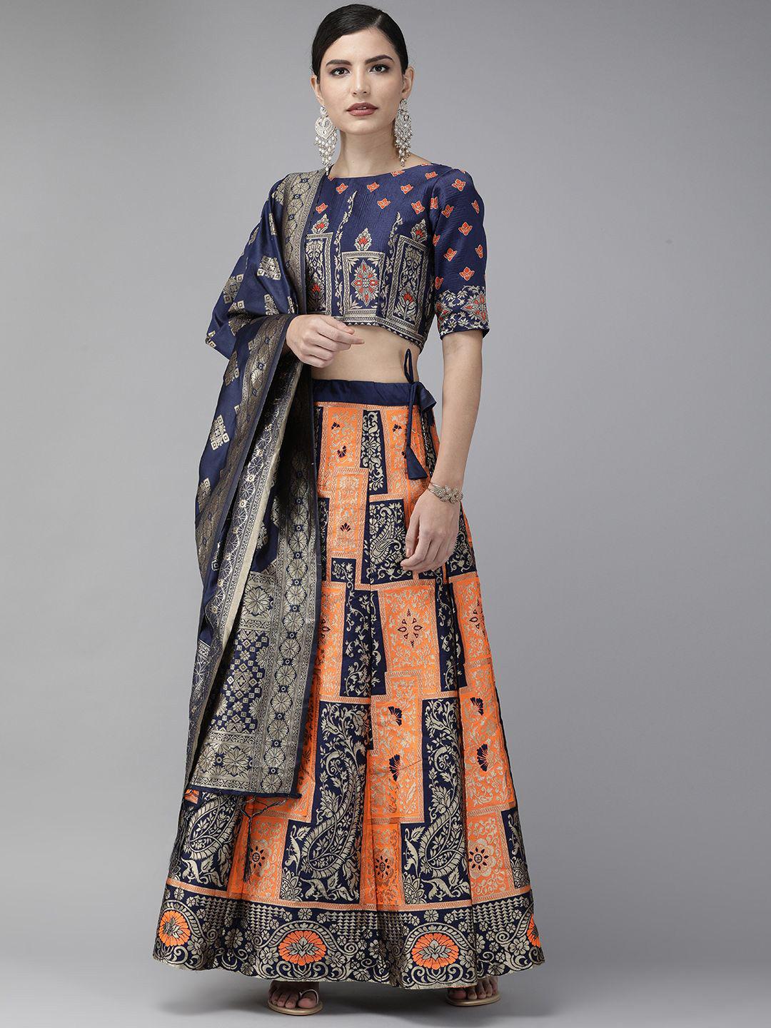 Buy KAZIA Woven Design Semi Stitched Lehenga & Unstitched Blouse With ...