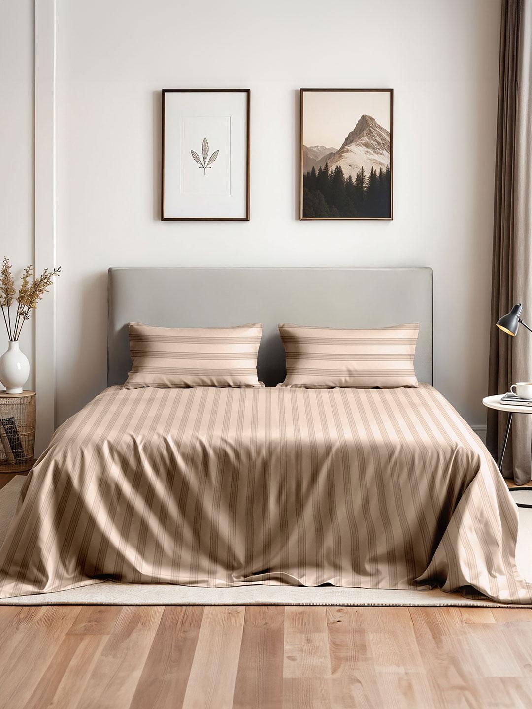 Buy Myntra Elegant Homes Artemis Itanian Jacquard Beige Striped Cotton 400 TC King Superfine ...