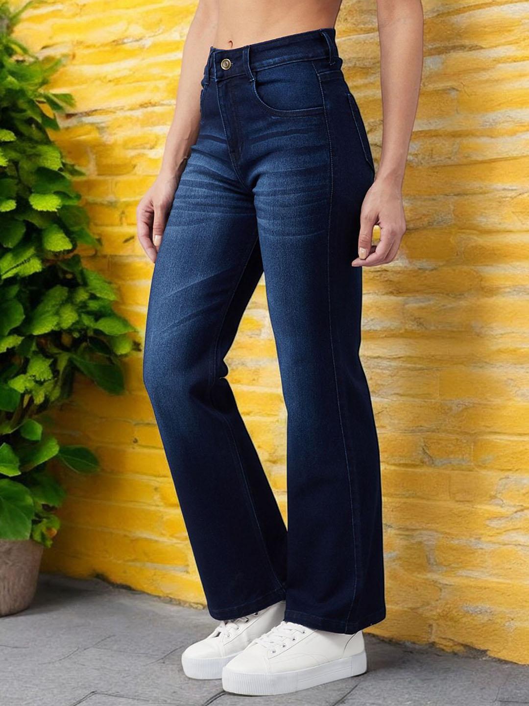 Buy Miss Chase Women Wide Leg Mid Rise Light Fade Stretchable Jeans ...