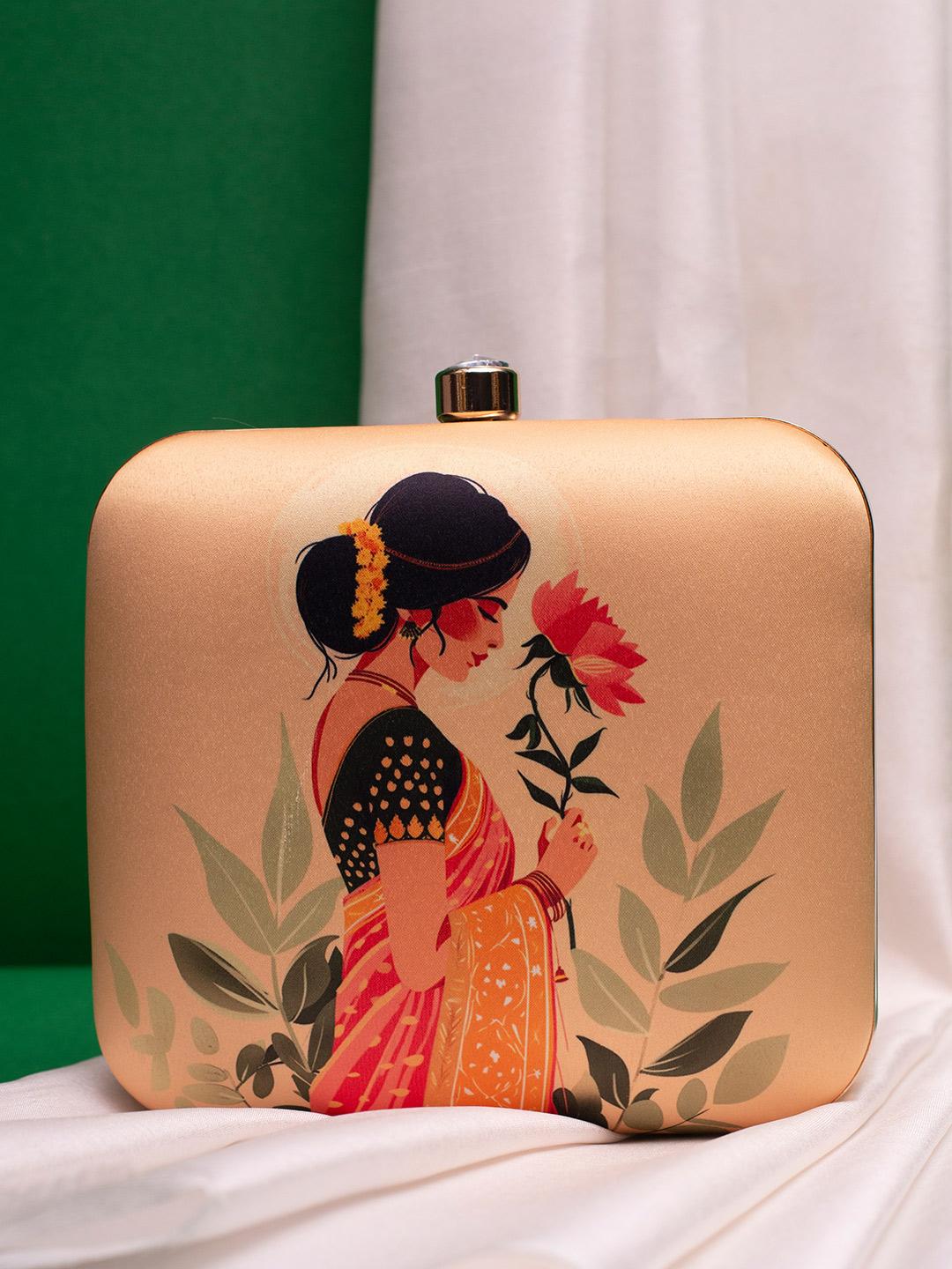 Buy ARTKLIM Based Indian In Saree Printed Box Clutch - Clutches for ...