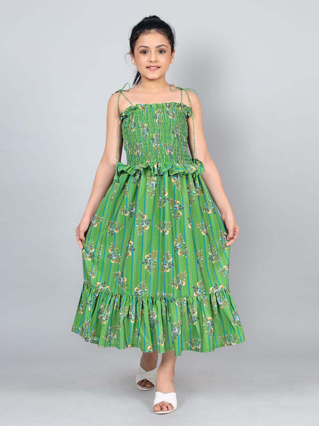 Buy BAESD Girls Floral Printed Shoulder Straps Crepe Fit And Flare Midi ...