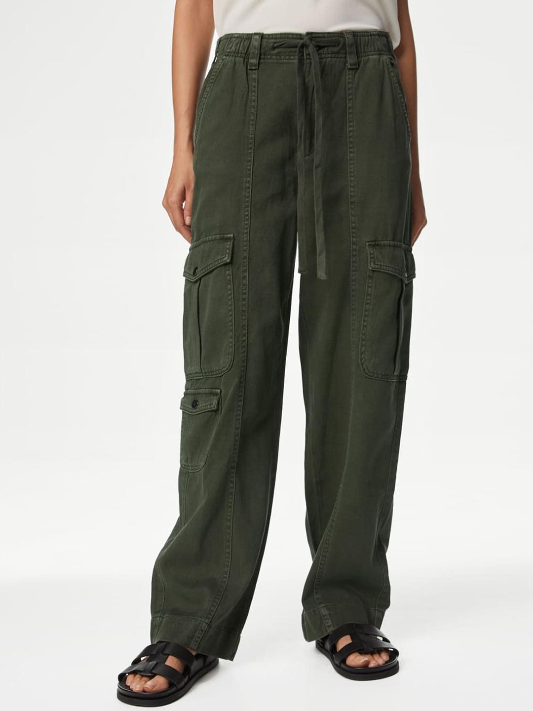 Buy Marks & Spencer Women High Rise Cargos Trousers - Trousers for ...