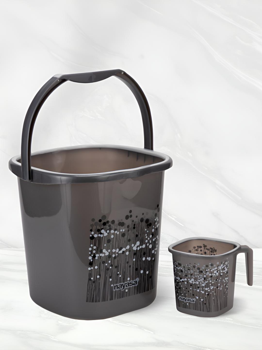 Buy Nayasa Black Square 2 Piece Bathroom Bucket 18 L & Mug 1.5 L Bath ...