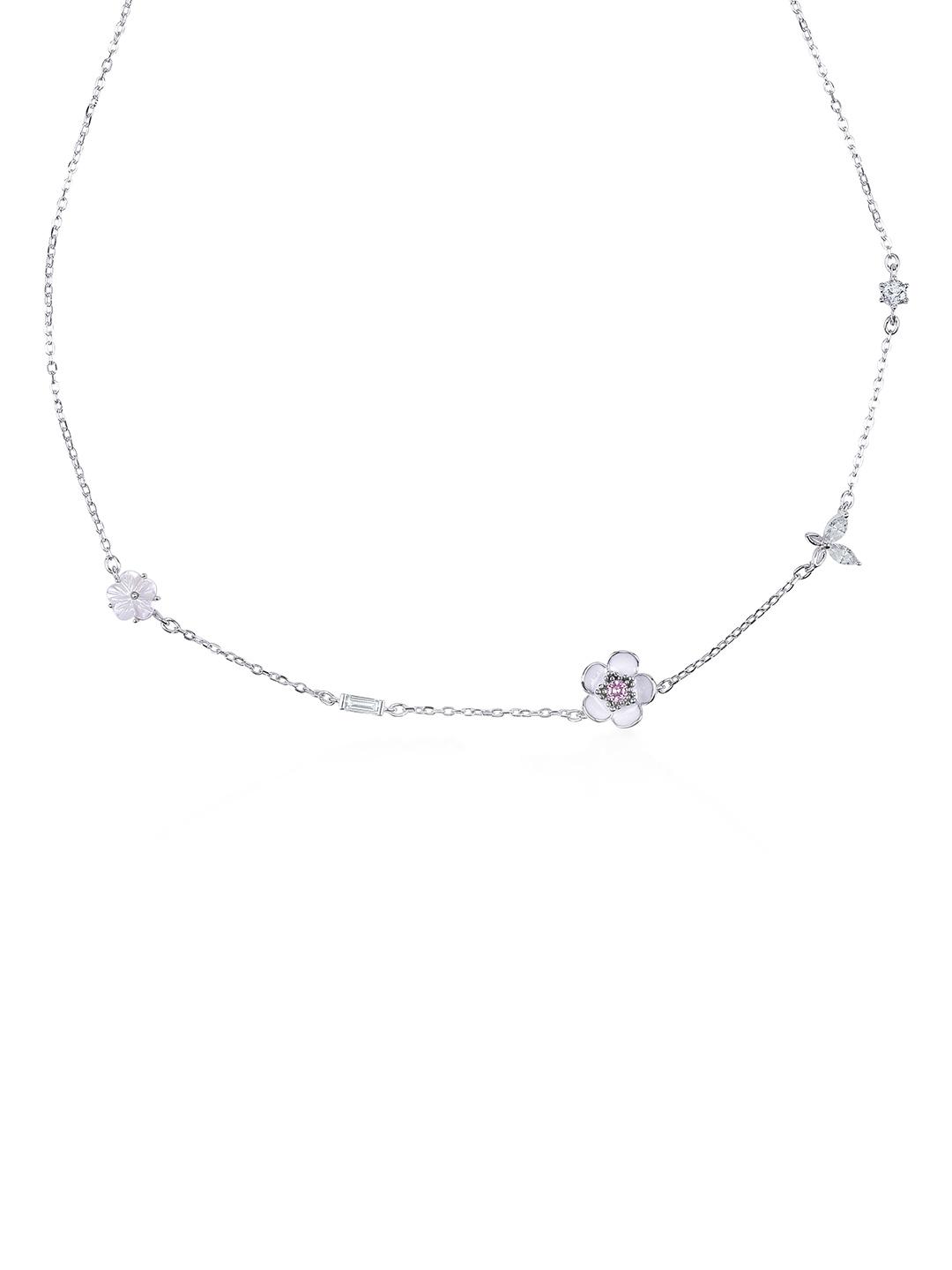 Buy JUPRA Silver Korean Style Flower 925 Sterling Silver Necklace ...