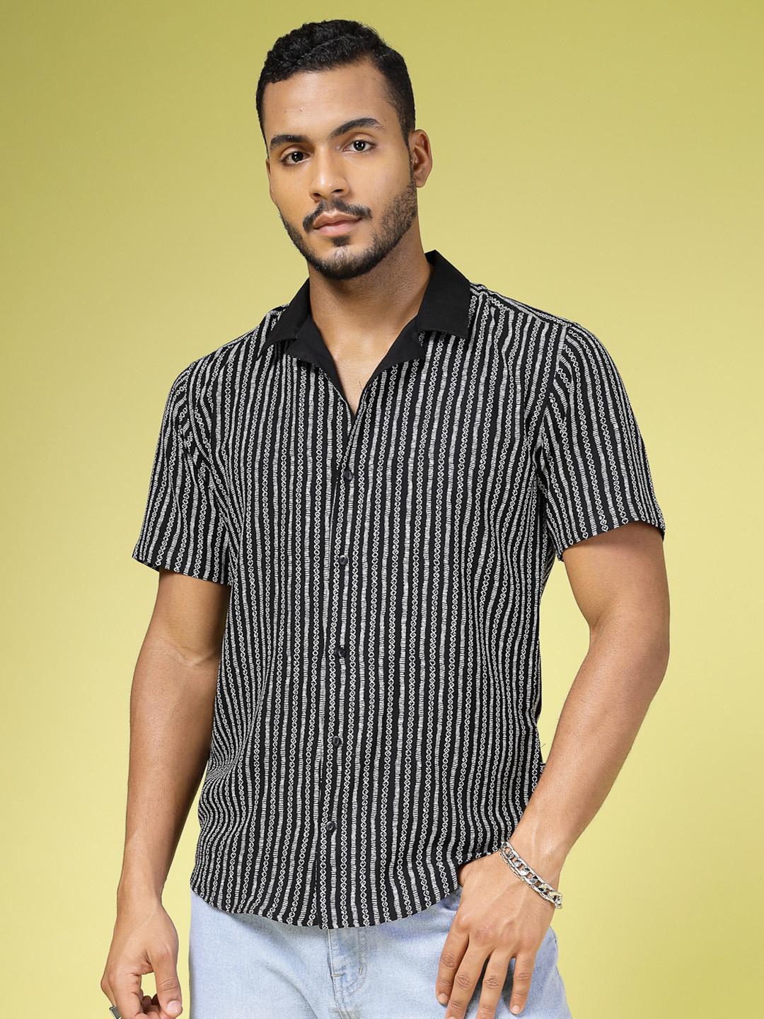 Buy Rigo Men Regular Fit Vertical Stripes Cuban Collar Casual Shirt ...